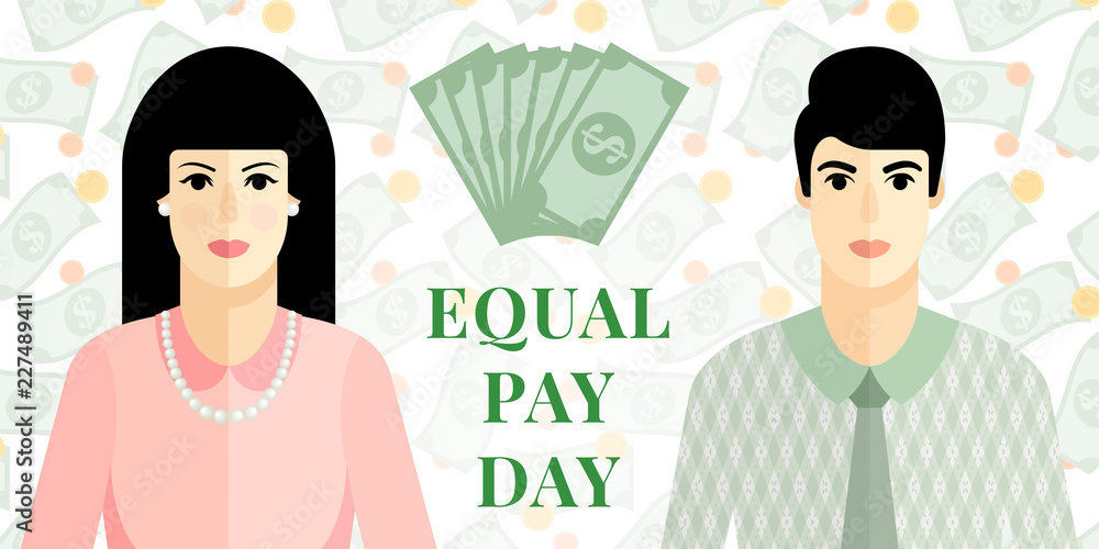 Vector flat illustration for Equal Pay Day with man and women icons ...