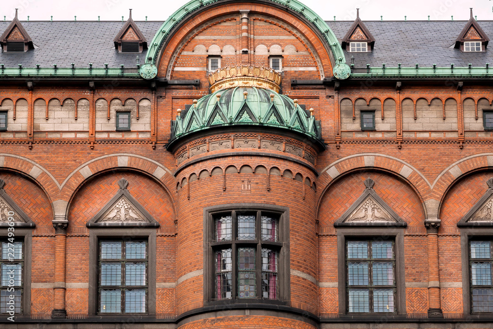 Windows and decoration on facade of historical Copenhagen City Hall ...