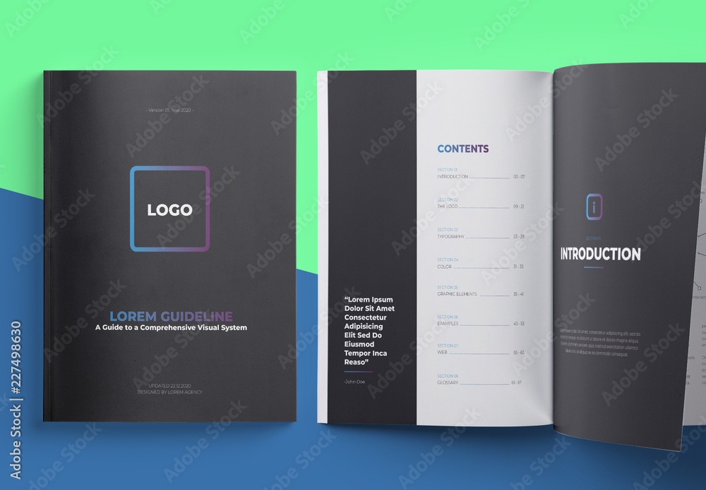 Brand Manual Layout Logo Guideline with Editable Light Blue Header ...