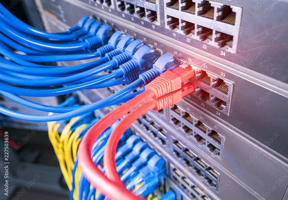 ethernet cable on network switches background Stock Photo | Adobe Stock