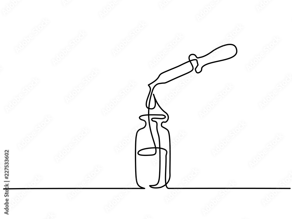 Continuous one line drawing. Cosmetic vial with pipette. Vector ...