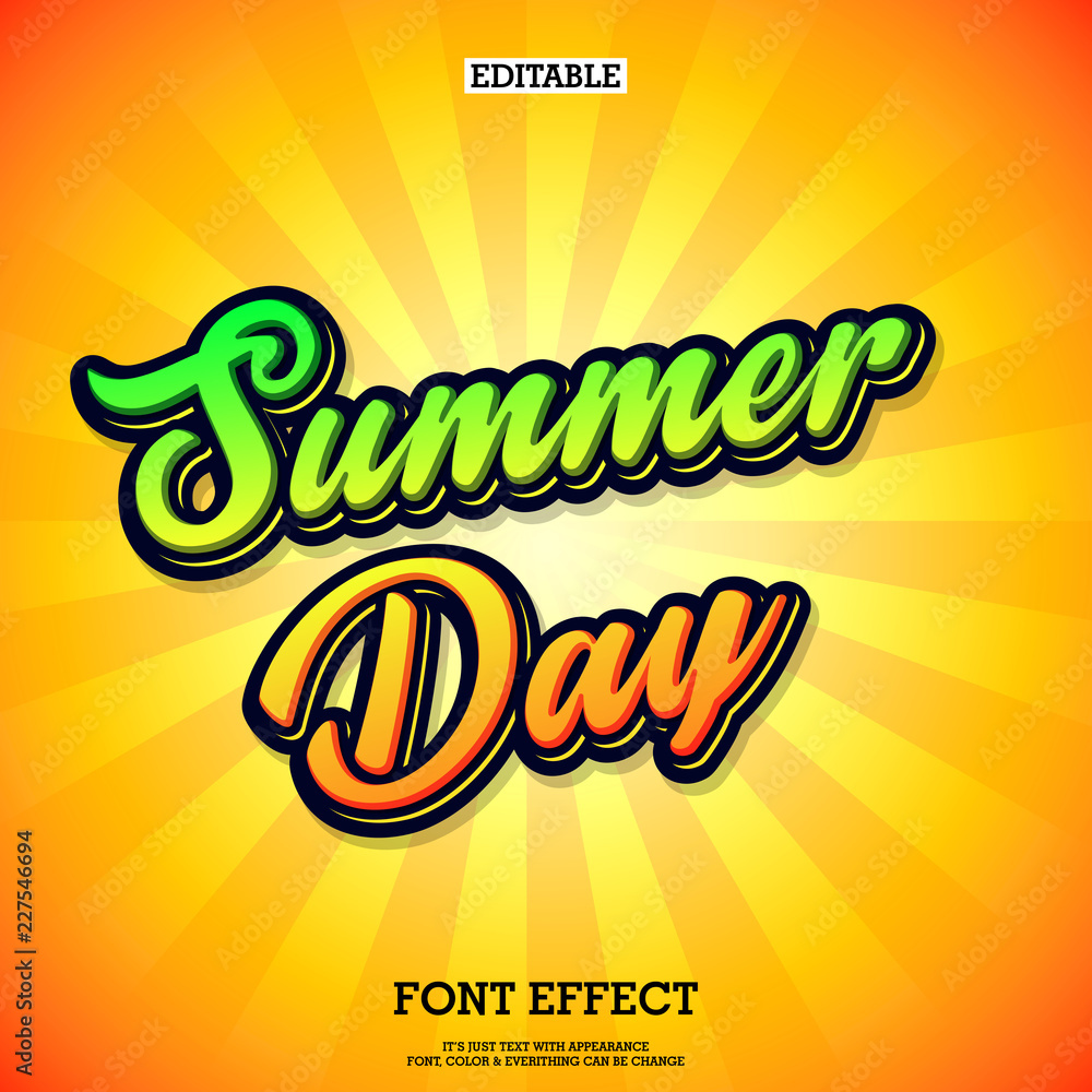 summer day poster text effect with glowing sun background Stock Vector ...