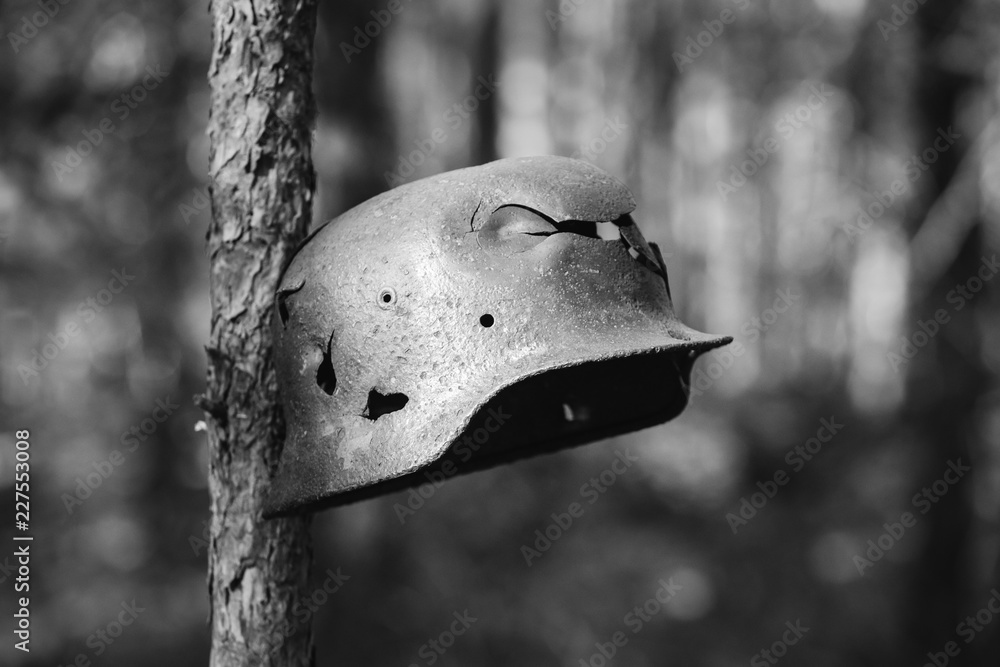 Damaged By Bullets And Shrapnel Metal Helmet Of German Infantry Stock ...