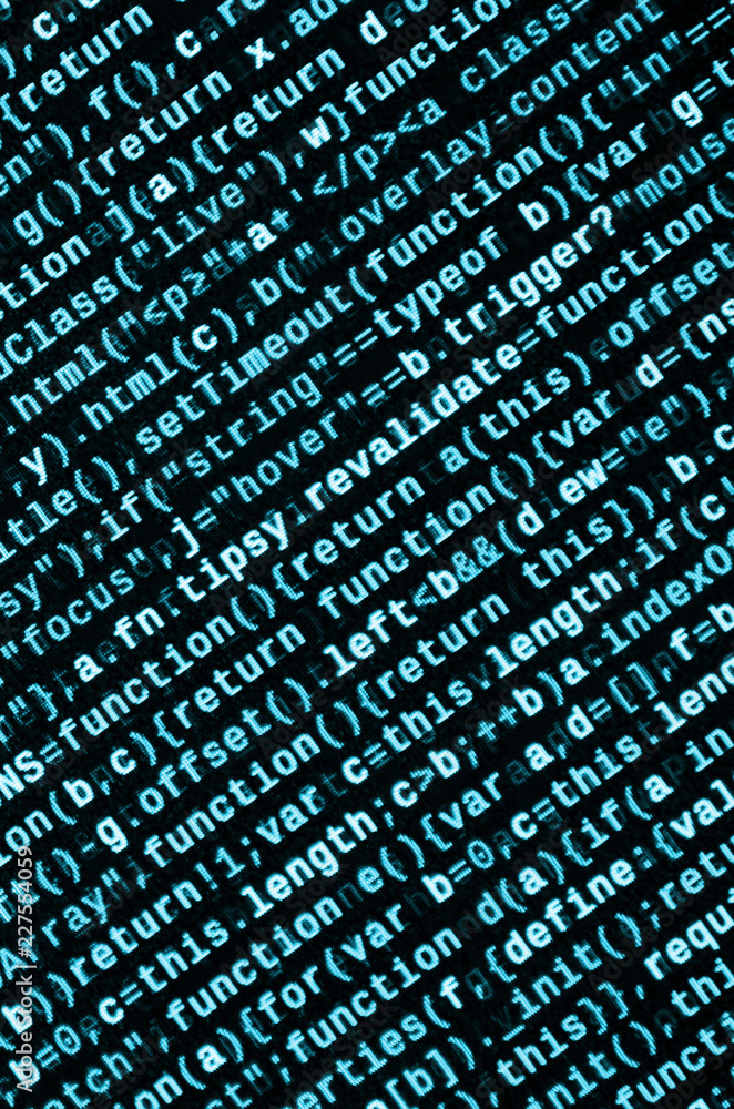 JavaScript code in text editor. Coding cyberspace concept. Screen of ...