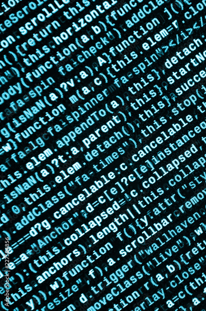 JavaScript code in text editor. Coding cyberspace concept. Screen of ...