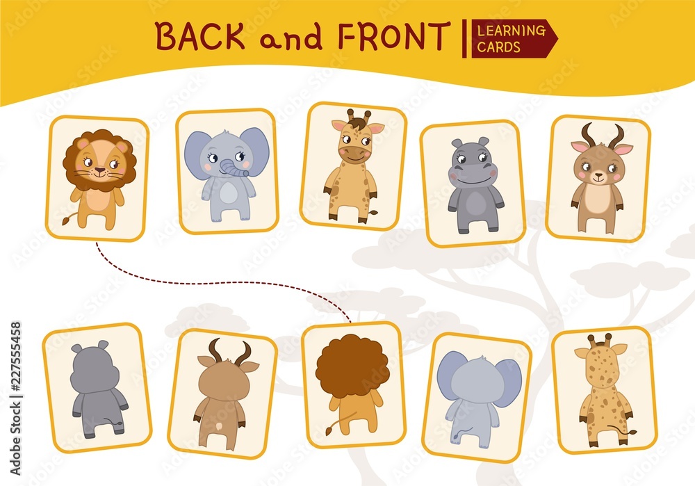 Matching children educational game. Match parts of african animals ...
