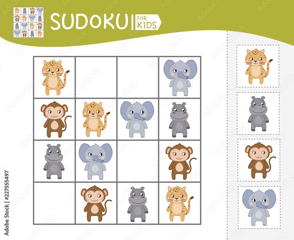 Sudoku game for children with pictures. Kids activity sheet. Vector ...