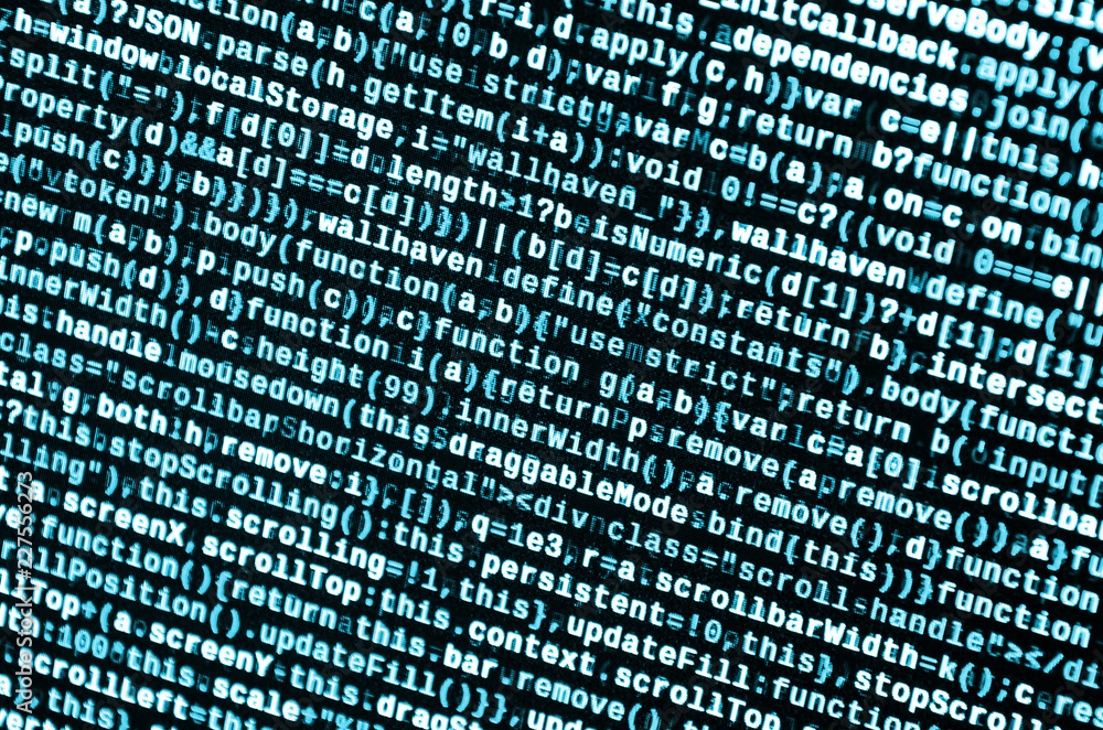 JavaScript code in text editor. Coding cyberspace concept. Screen of ...