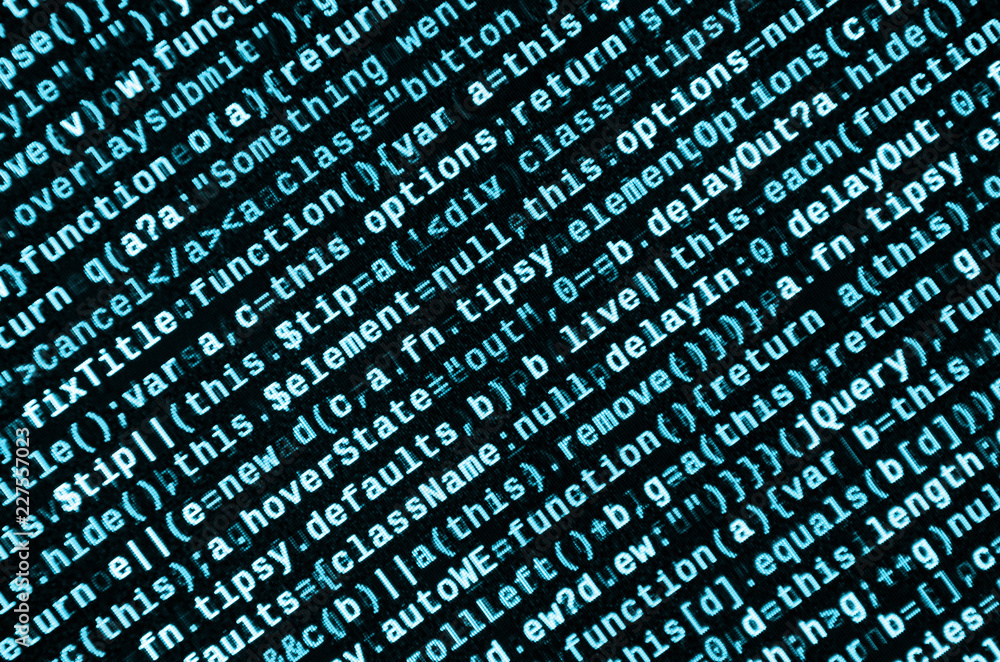 Writing programming code on laptop. Digital binary data on computer screen Stock Photo | Adobe Stock