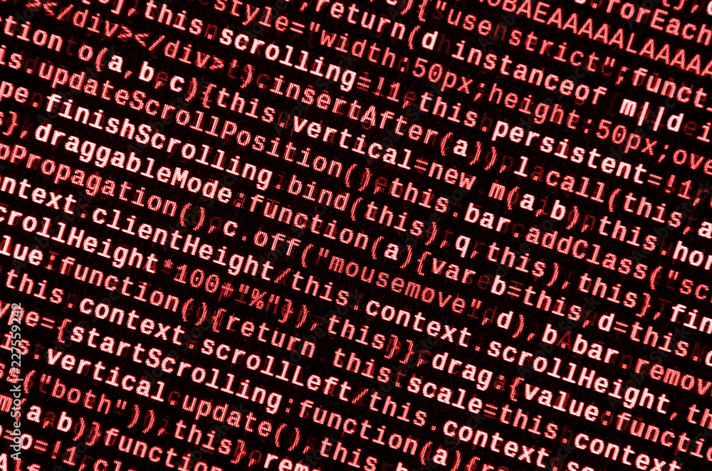 Writing programming code on laptop. Digital binary data on computer screen Stock Photo | Adobe Stock