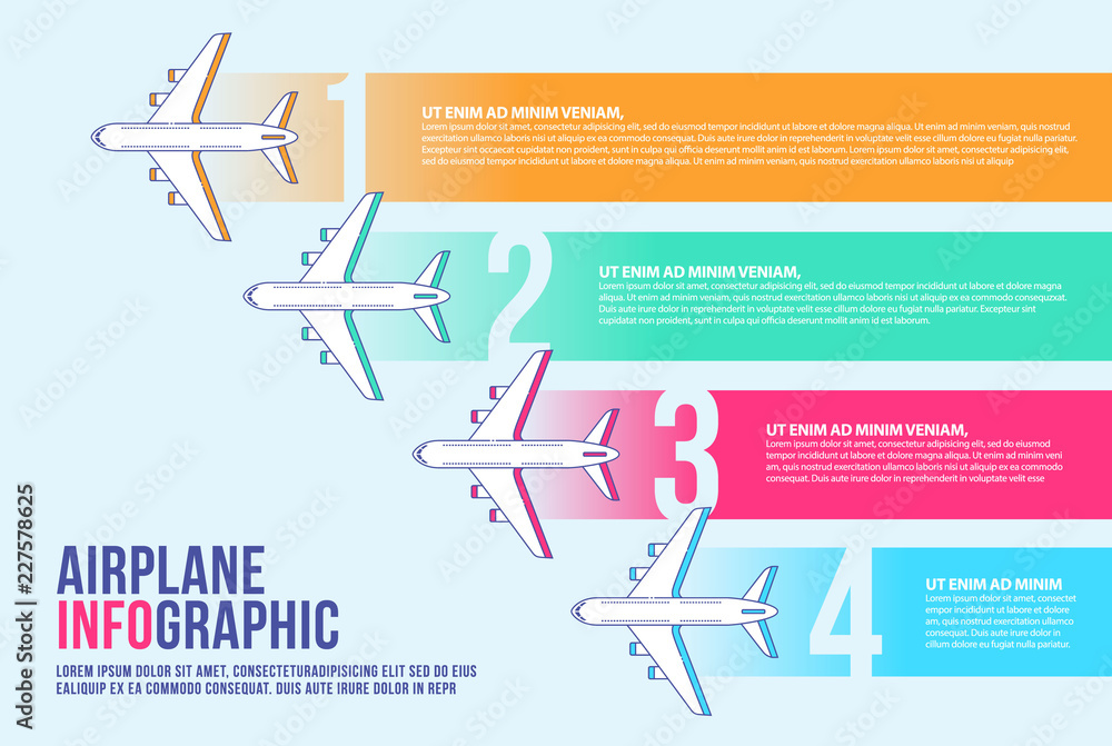 Airplane infographic banner design template vector, timeline, airline ...