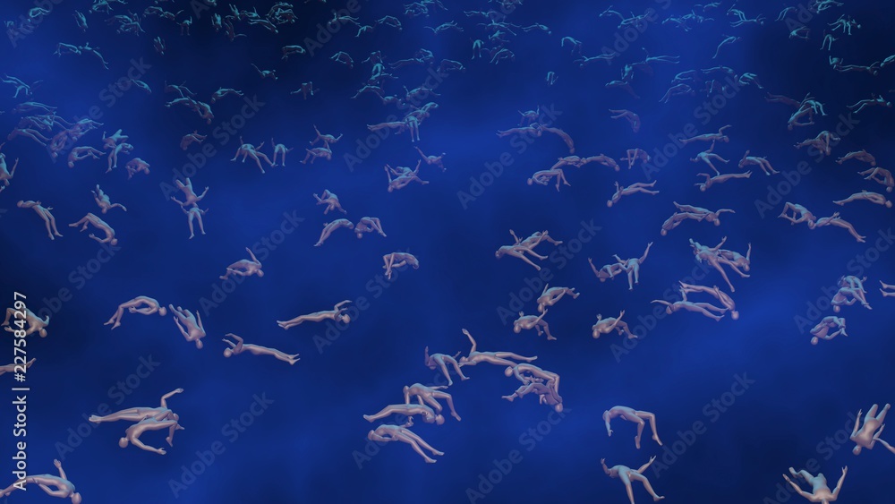 People floating in space. Cadavers, dead bodies in outer space. 3d ...