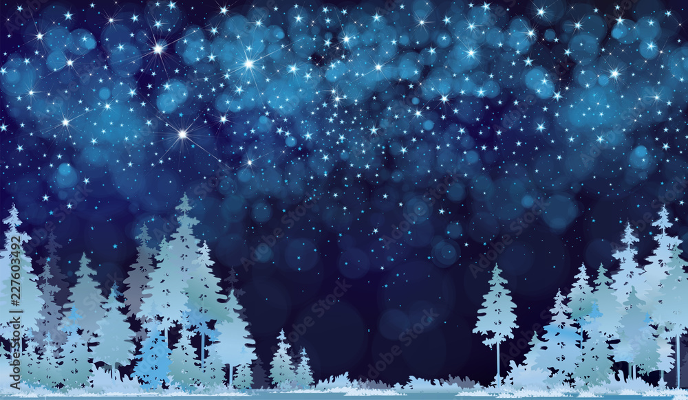 Vector winter night starry sky and forest background. Stock Vector ...