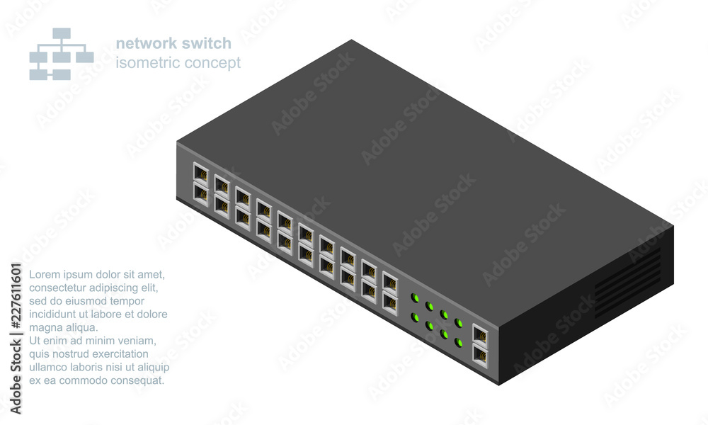 Networking ethernet switch isometric vector illustration. Stock Vector | Adobe Stock
