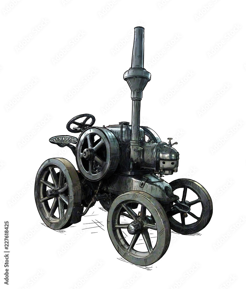 Old green tractor illustration in cartoon or comic style. Tractor was ...