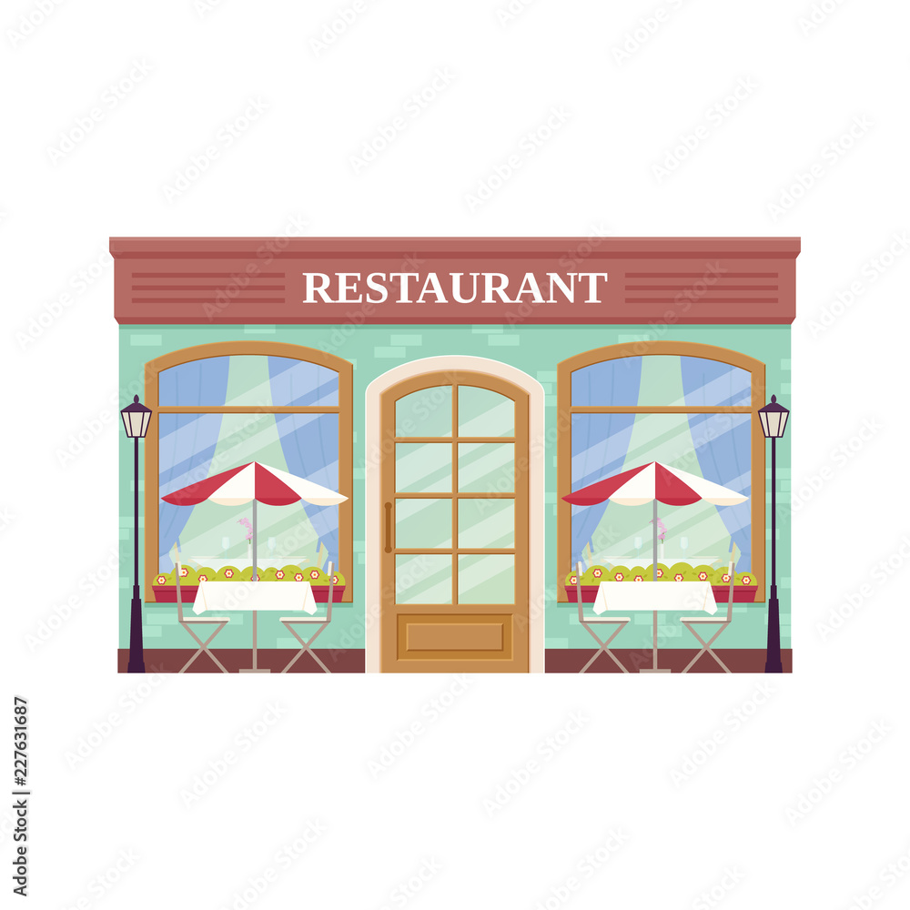 Restaurant facade, storefront. Vector. Outdoor cafe shop. Vintage store ...