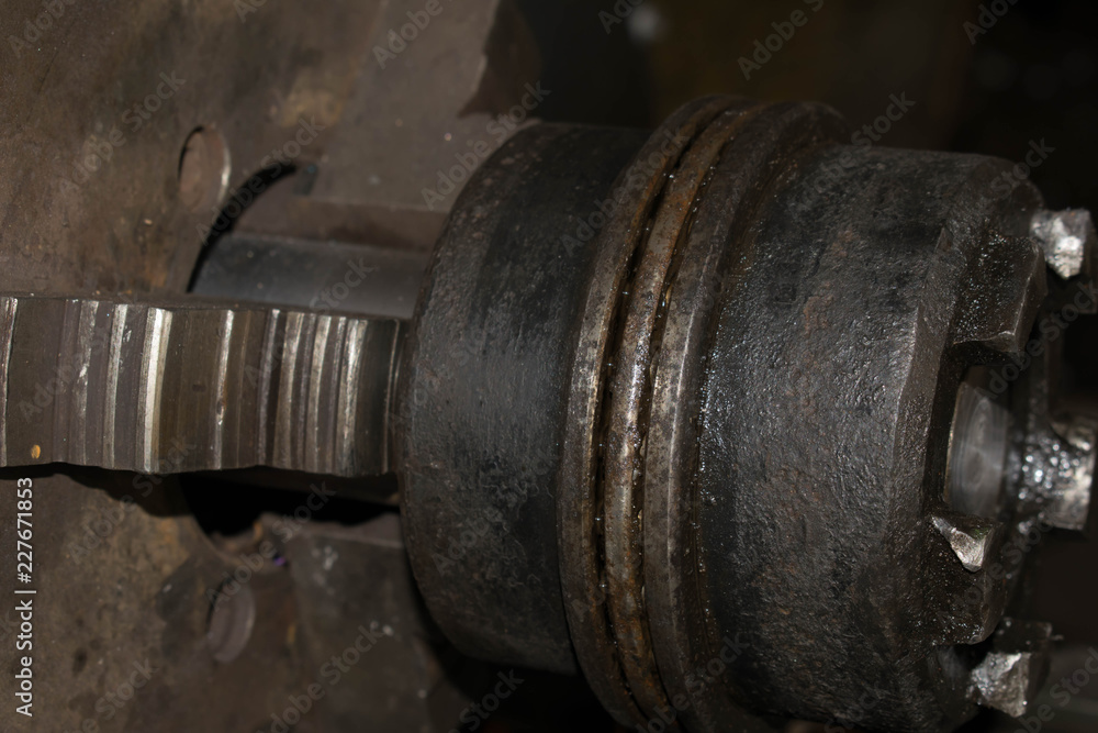 Drilling machine turning works metalworking production drill closeup ...