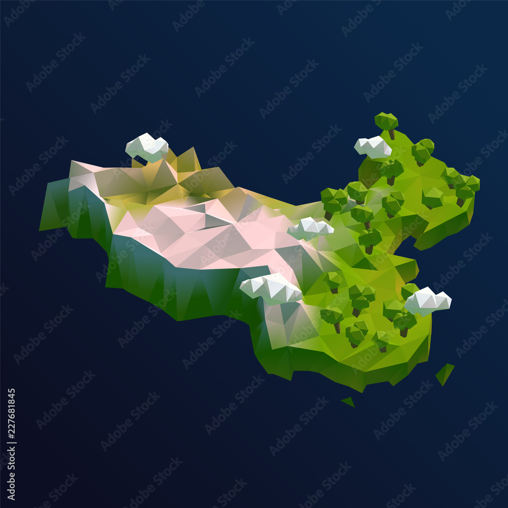China Vector Low Poly 3D Cartoon Map Stock Vector | Adobe Stock