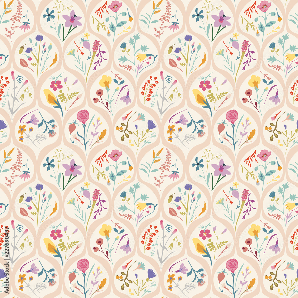 delicate botanical seamless repeat using an ogee pattern in a light ...