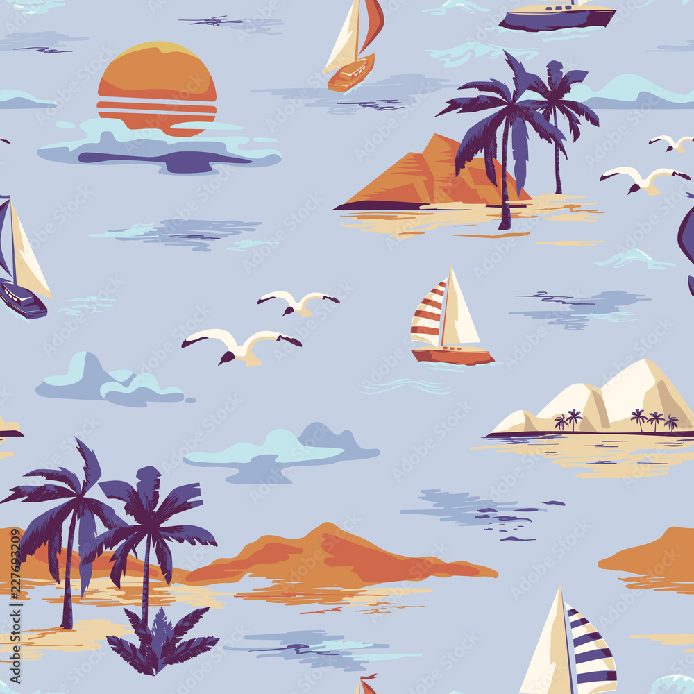 Vintage Beautiful seamless island pattern on white background ...