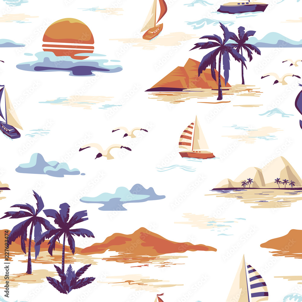 Vintage Beautiful seamless island pattern on white background ...