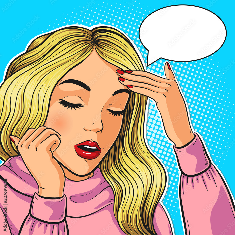 Sad woman face with speech bubble for text in pop art retro comic style ...