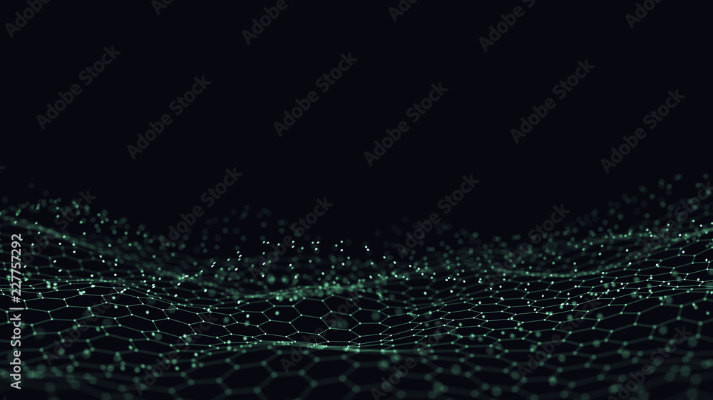 Abstract 3d technology and science neon visualization. Blockchain and ...