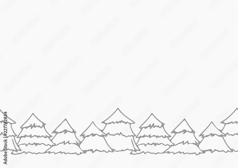 Seamless pattern of gray outline firs on the white background, vector ...