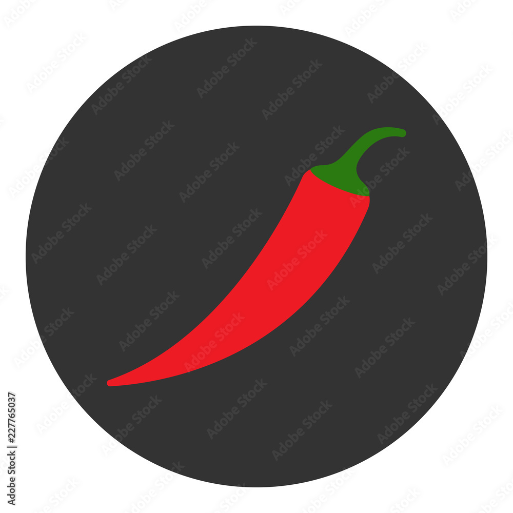 Red chilli pepper in black circle. Spicy symbol. Vector icon. Stock ...