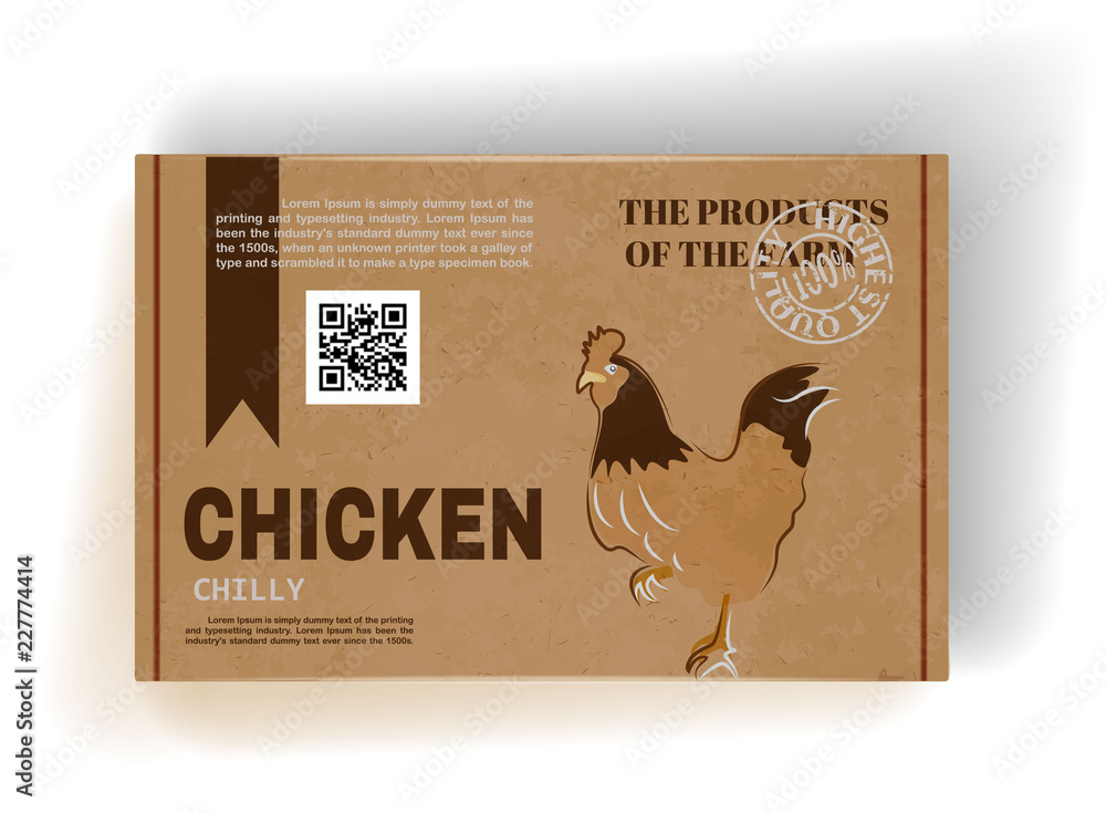 Realistic cardboard box with chicken meat. Package design. Stock Vector ...
