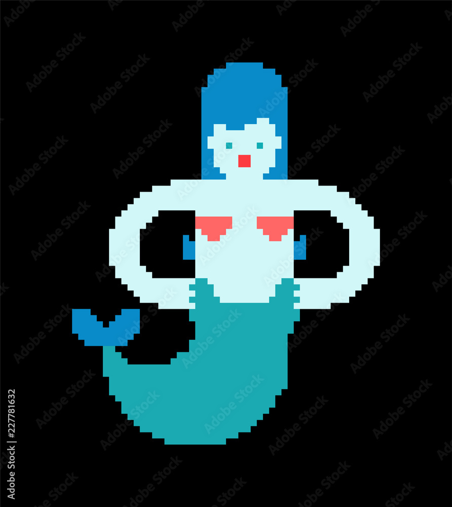 Mermaid pixel art. Underwater woman 8 bit. Vector illustration Stock ...