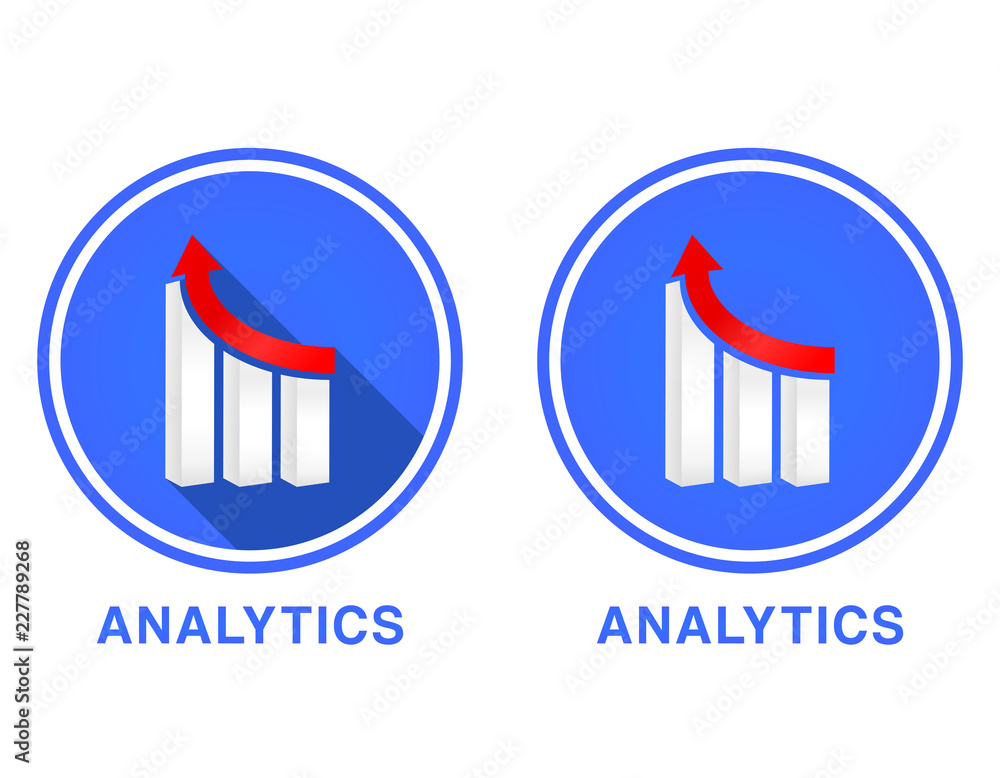 Round Flat Analytics Icon, Graph with Different Columns, negative graph ...