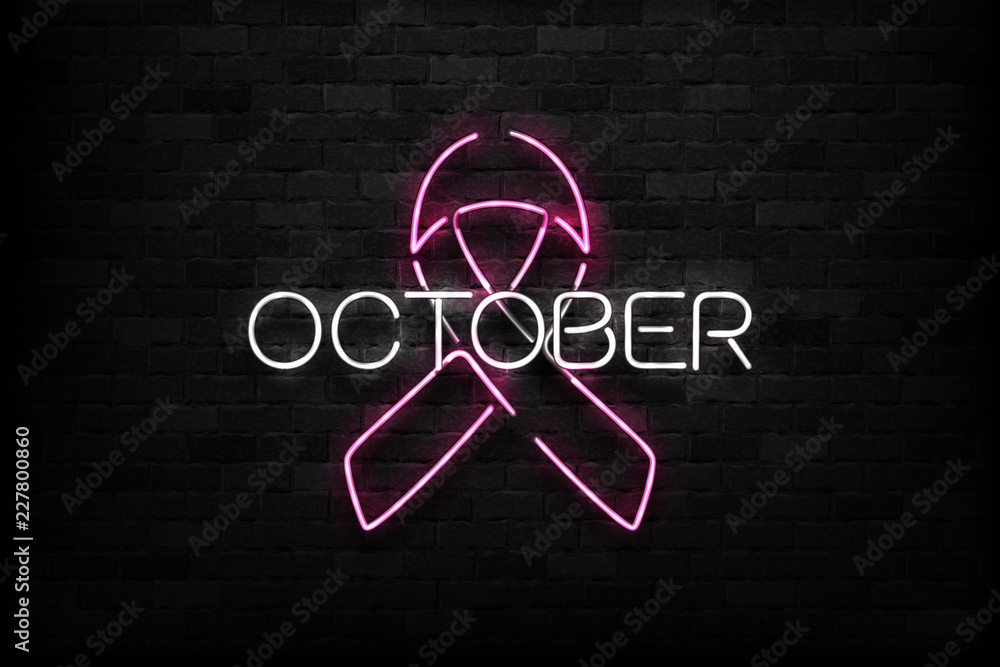 Vector realistic isolated neon sign of Pink Ribbon logo for decoration ...