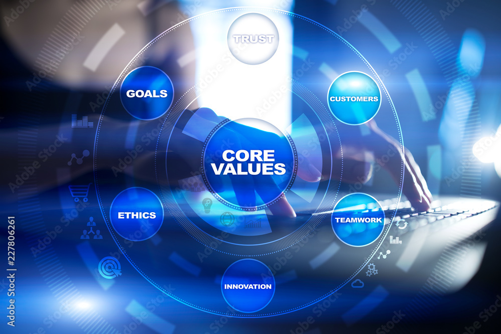 Core values business and technology concept on the virtual screen ...