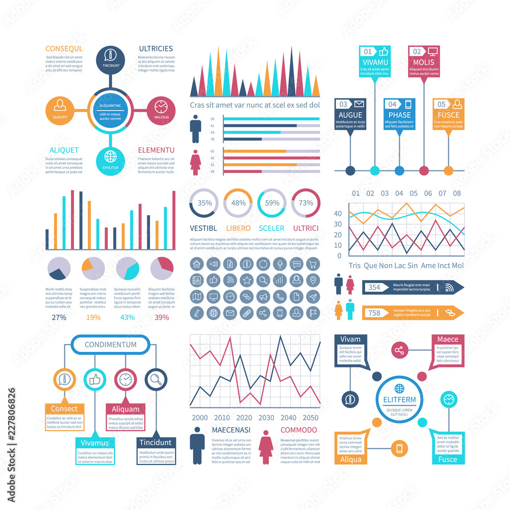 Infographics template. Financial charts, trends graph. Population ...