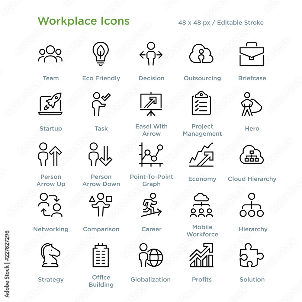 Workplace Icons - Outline styled icons, designed to 48 x 48 pixel grid ...