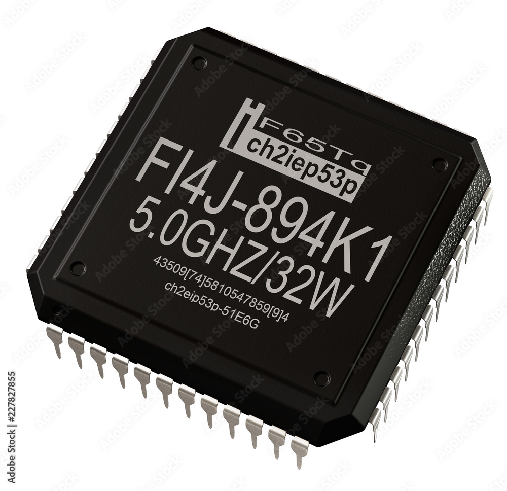 Integrated circuit digital microprocessor in computer parts. Micro chip ...