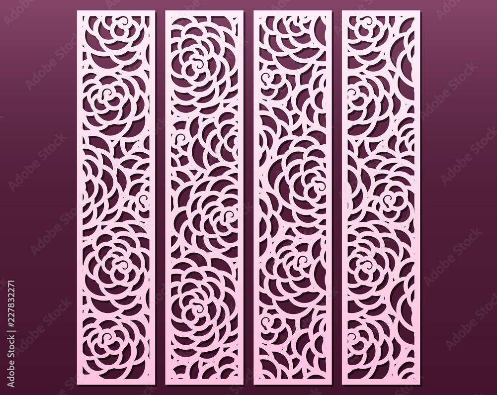 Laser cut panel with floral pattern of peony flowers, template for ...