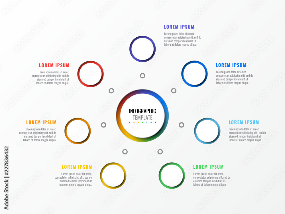 seven steps design layout infographic template with round 3d realistic ...