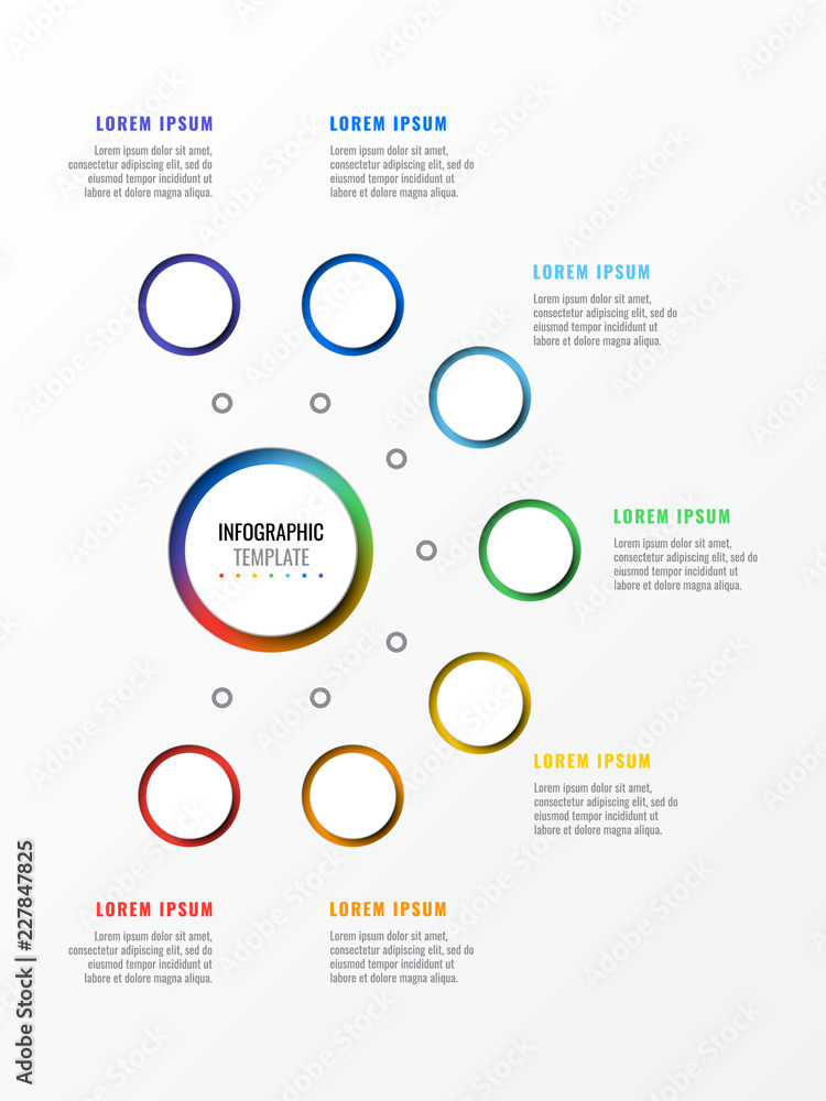 seven steps design layout infographic template with round 3d realistic ...