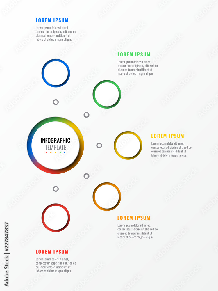 five steps design layout infographic template with round 3d realistic ...