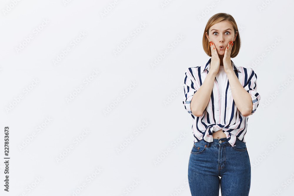 It cannot be. Portrait of impressed cute european female model with ...