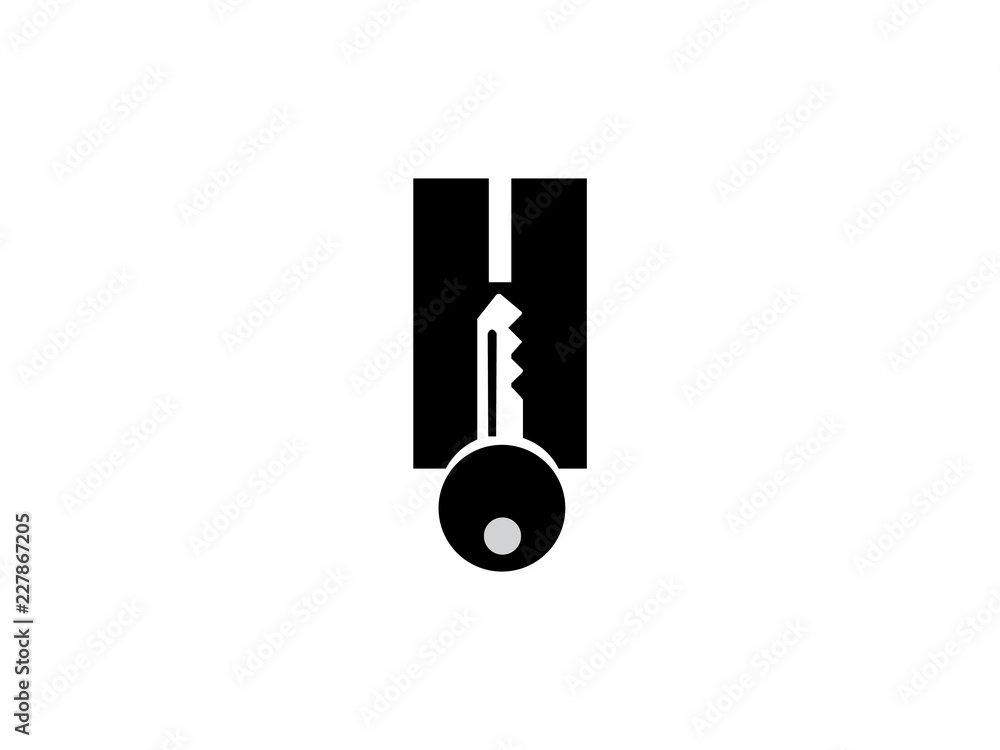Initial Letter H with key black and white Design Logo Vector Graphic ...