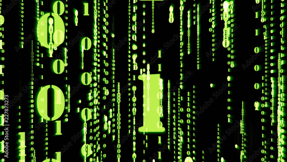 Motion Graphic of random green particle binary digit number falling ...