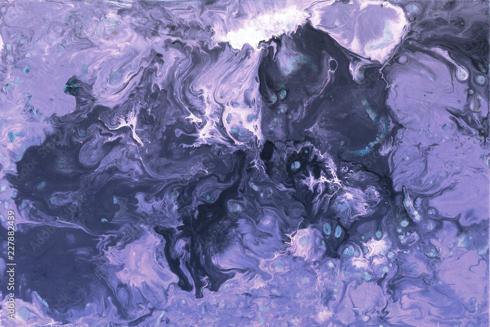 Abstract purple paint background. Acrylic pour texture with marble ...