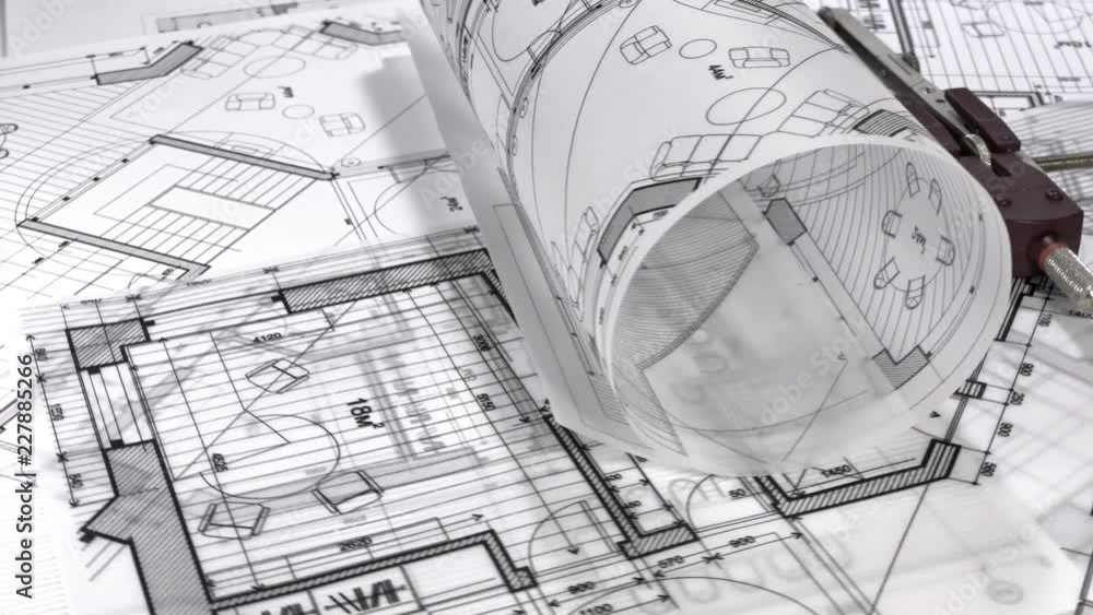 Architectural Blueprints - rolls of architectural drawings, yardstick ...