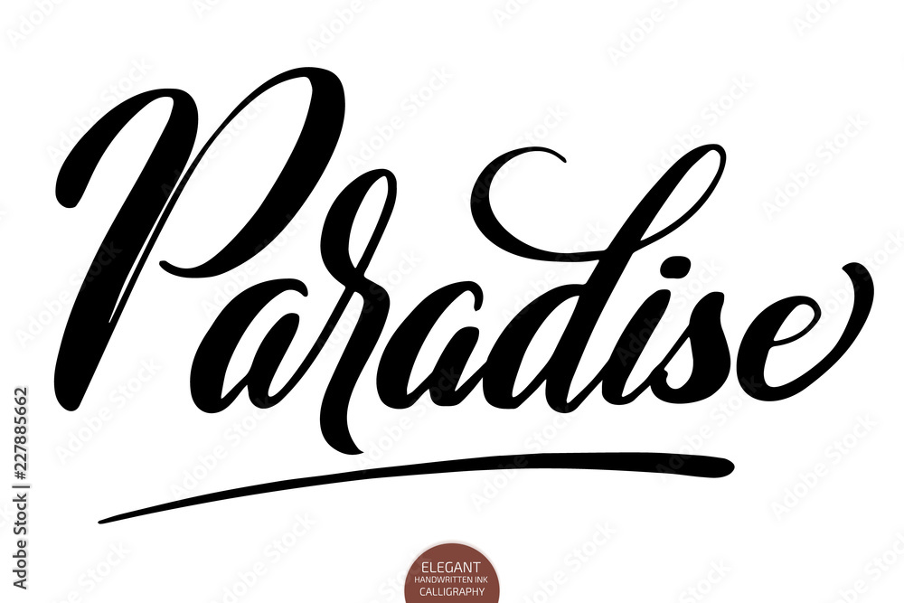 Hand drawn lettering Paradise. Elegant isolated modern handwritten ...