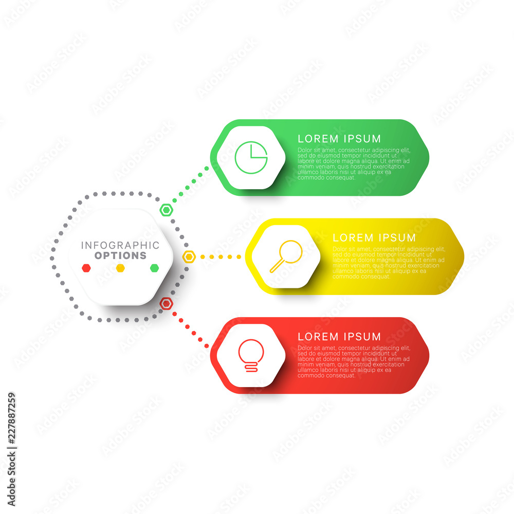 three steps design layout infographic template with hexagonal elements ...