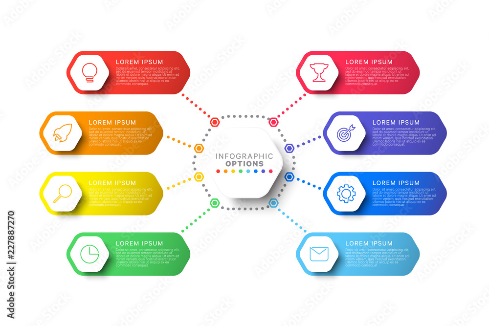 eight steps design layout infographic template with hexagonal elements ...