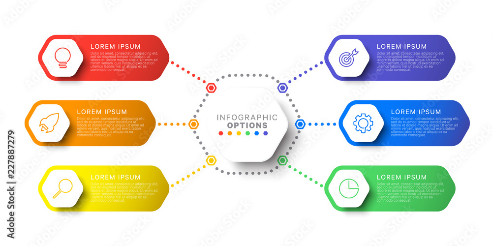 six steps design layout infographic template with hexagonal elements ...